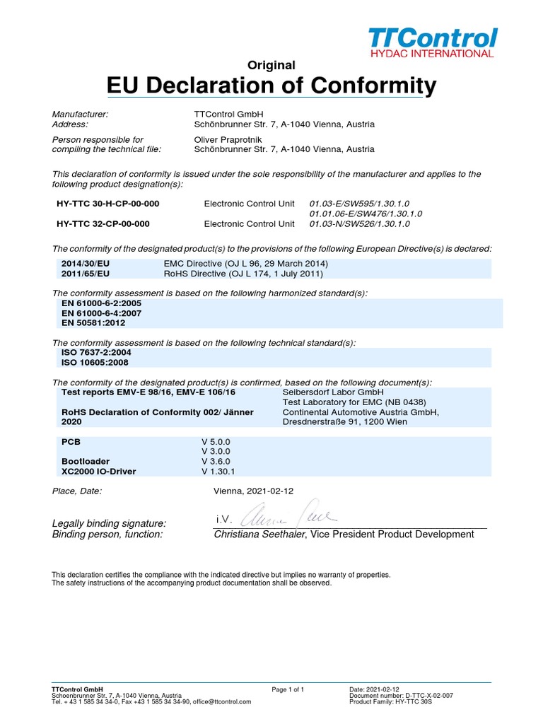 HY-TTC 30 Family EC Declaration of Conformity HY-TTC 30 | PDF | Regulation