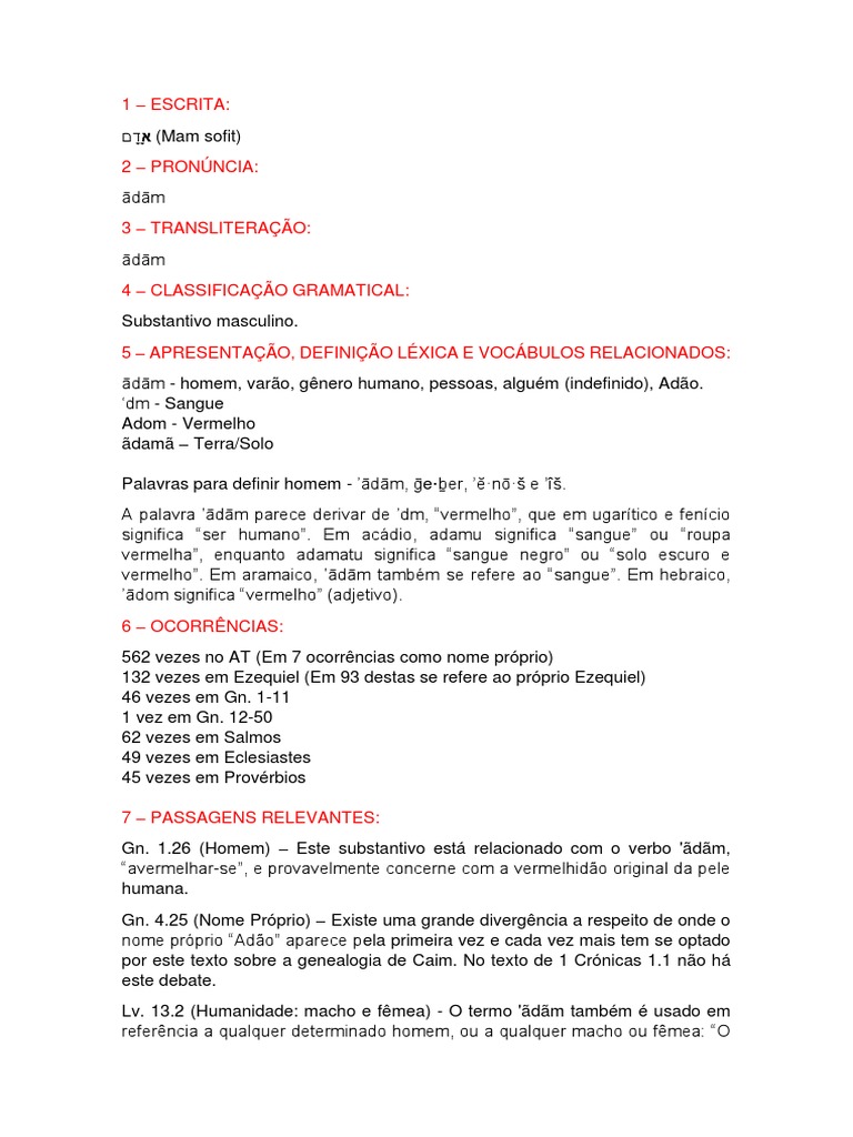 Estudo de Vocabulo - Adão | PDF | Deus | Linguística