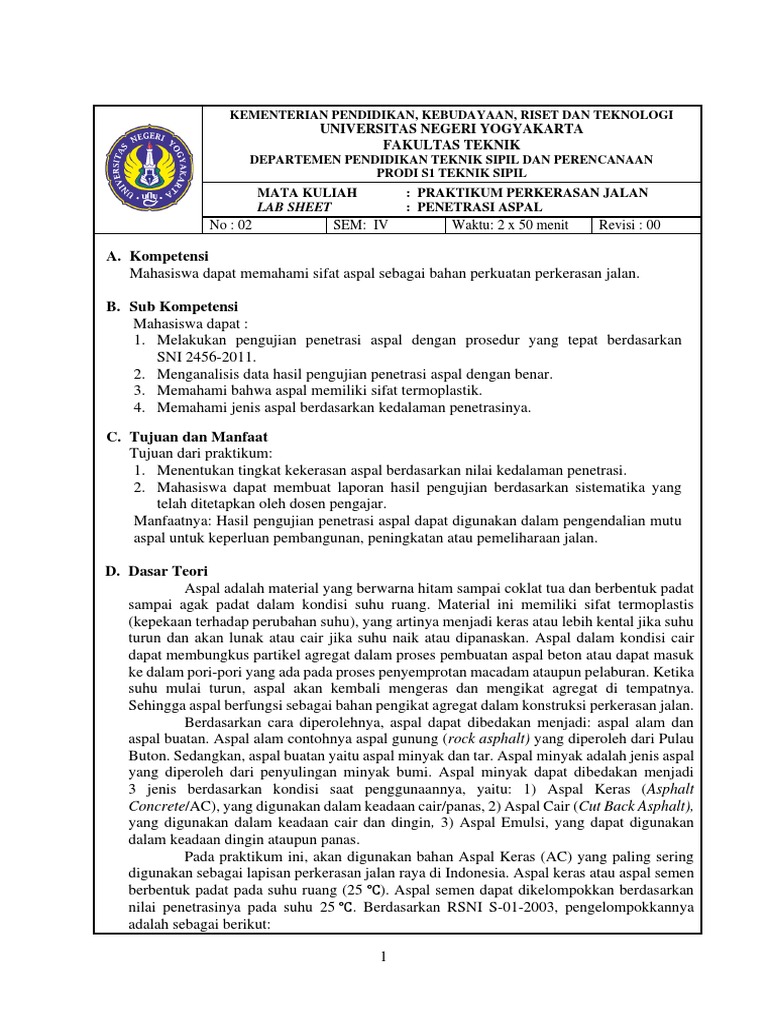 Labsheet Penetrasi Aspal | PDF
