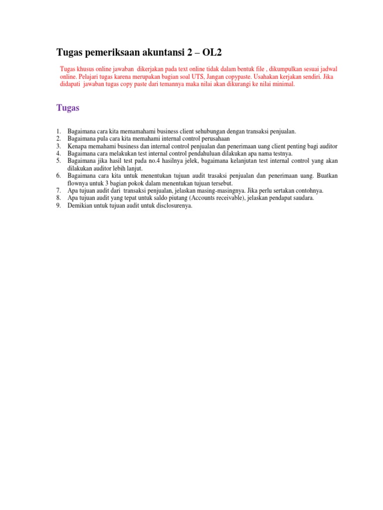 Tugas Pemeriksaan Akuntansi 2 - OL2 | PDF