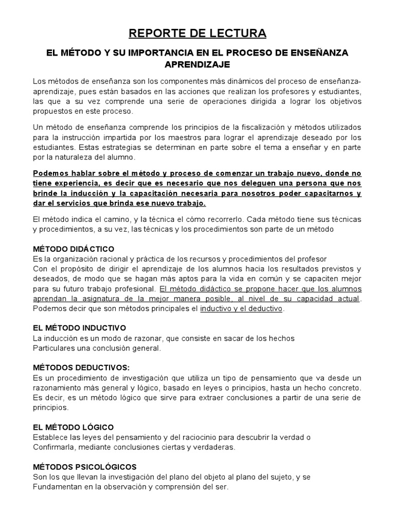 Reporte de Lectura en El Proceso de La Enseñanza | PDF | Aprendizaje ...