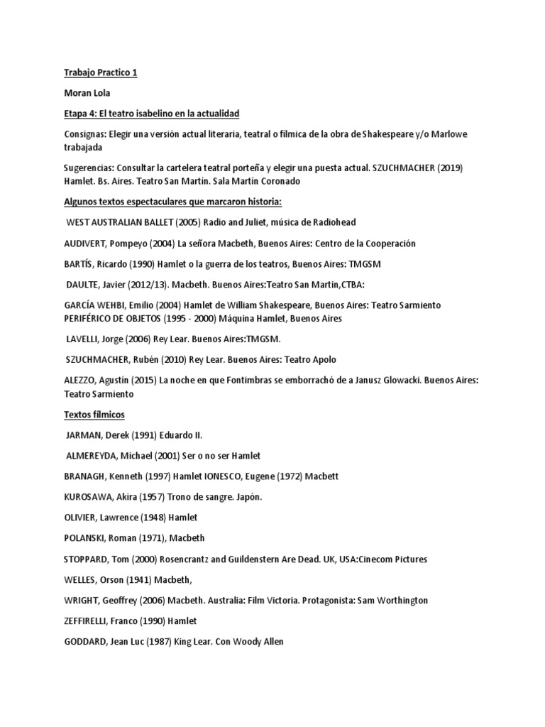 Moran Lola TP 1 Etapa 4 | PDF | Teatro | Macbeth
