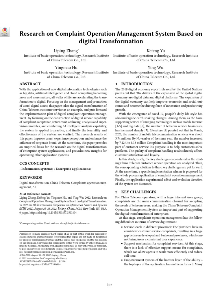 Research On Complaint Operation Management System Based On Digital Transformation | PDF ...