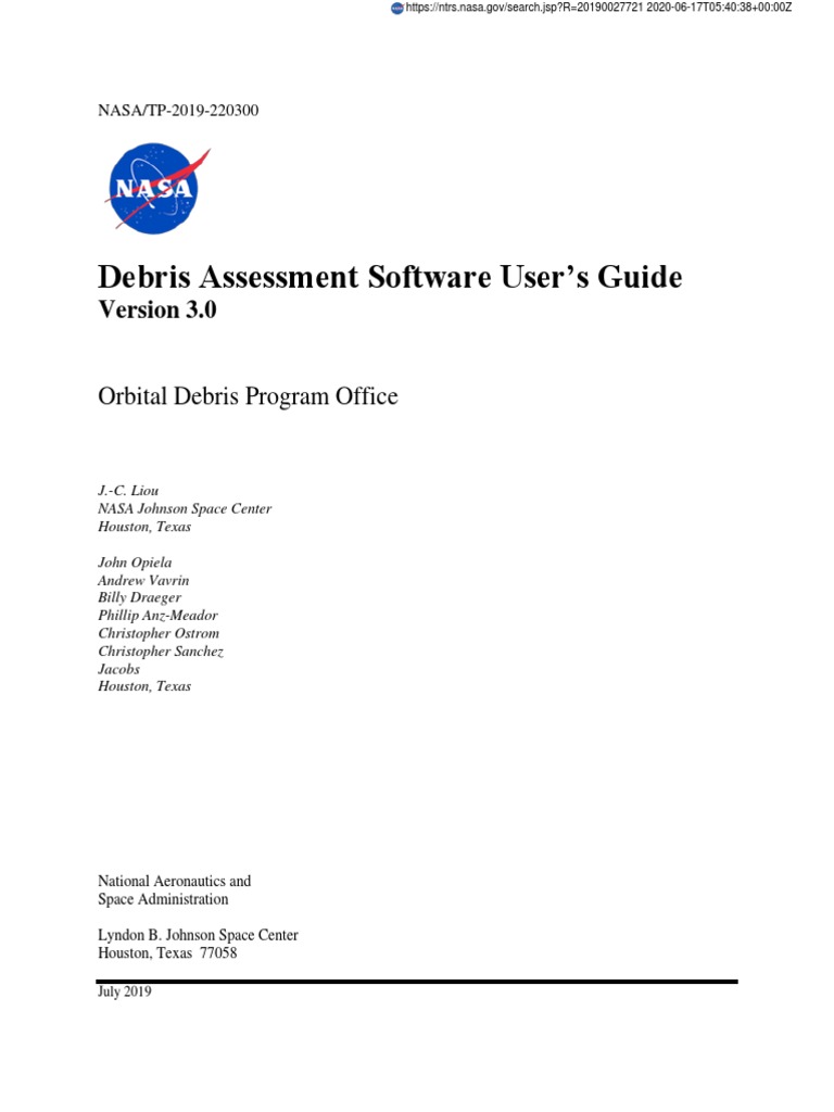 Debris Assessment Software User's Guide: Orbital Debris Program Office | PDF | Space Debris ...