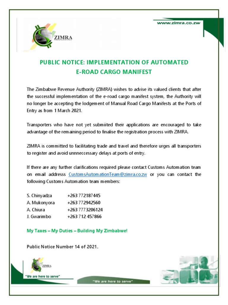Public Notice Number 14 of 2021 Implementation of Automated E-Road ...