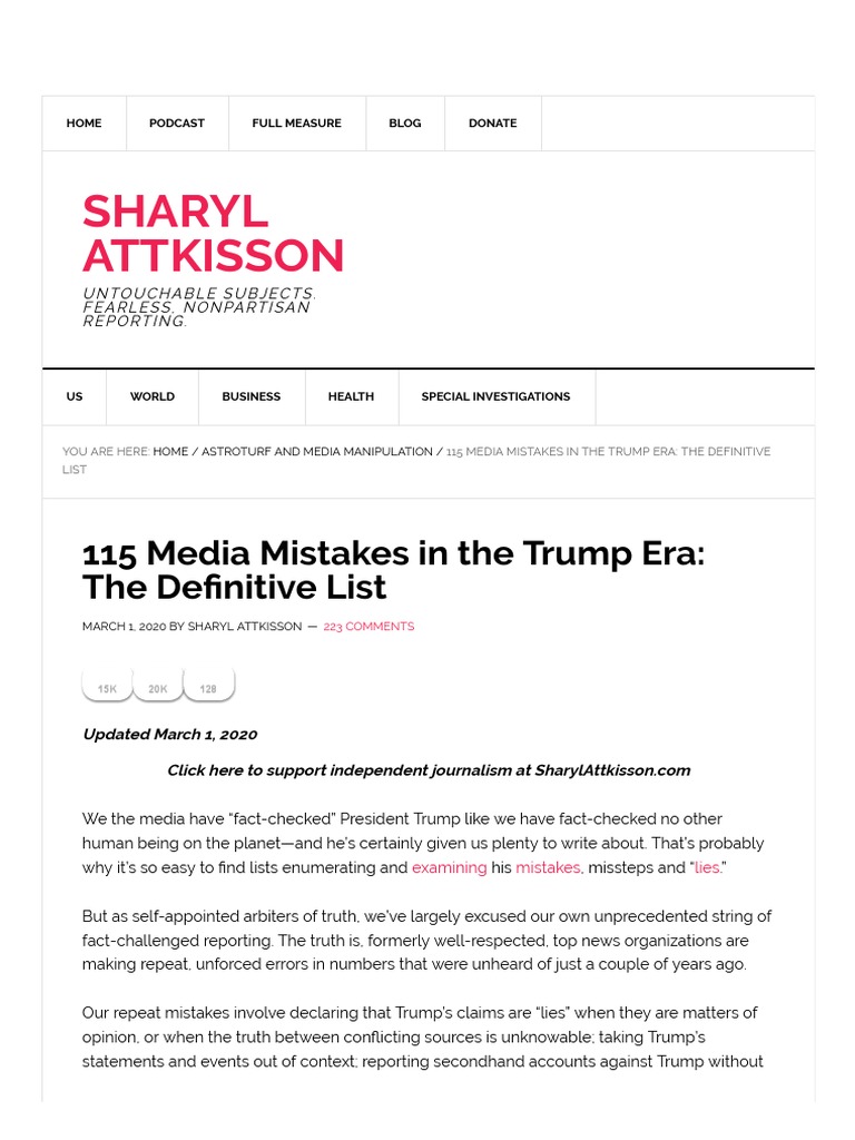 115 Media Mistakes in The Trump Era - The Definitive List - Sharyl ...