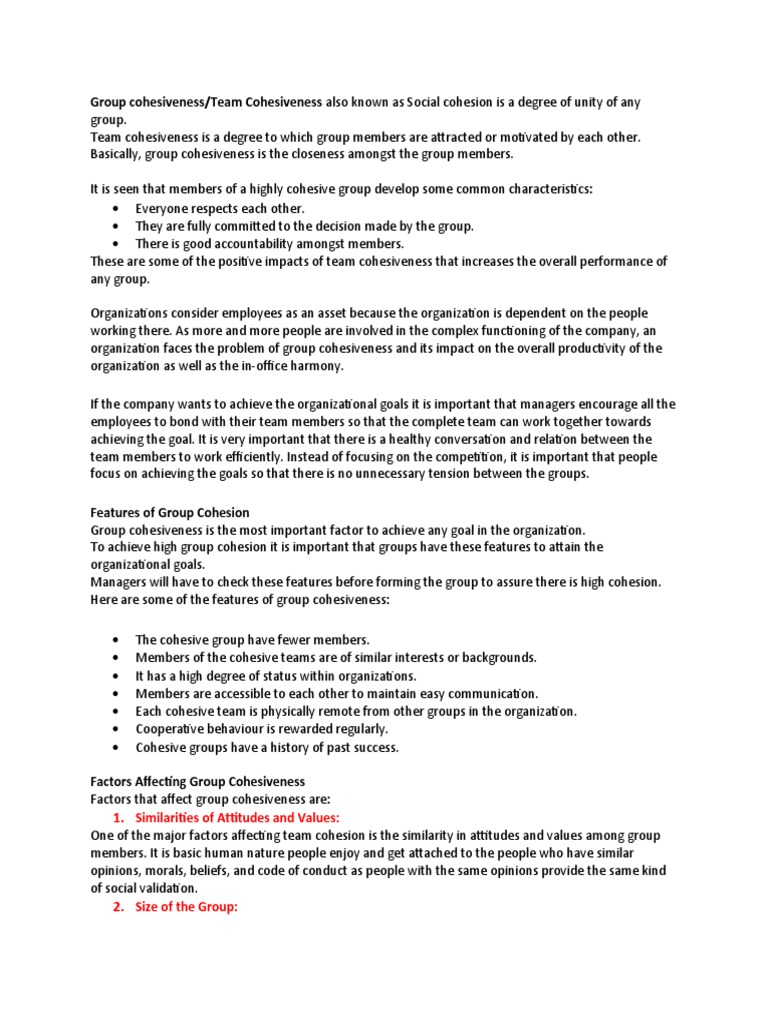 Group Cohesion Impacts Performance | PDF | Group Cohesiveness | Goal