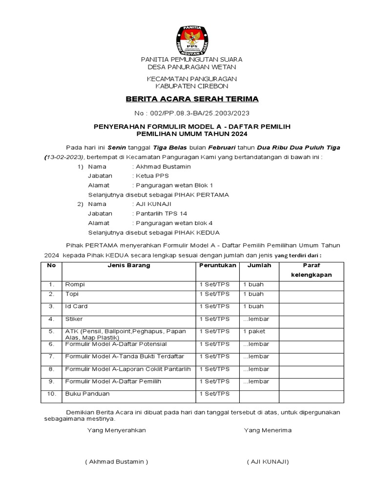 BAST PPS KE PANTARLIH Isi | PDF