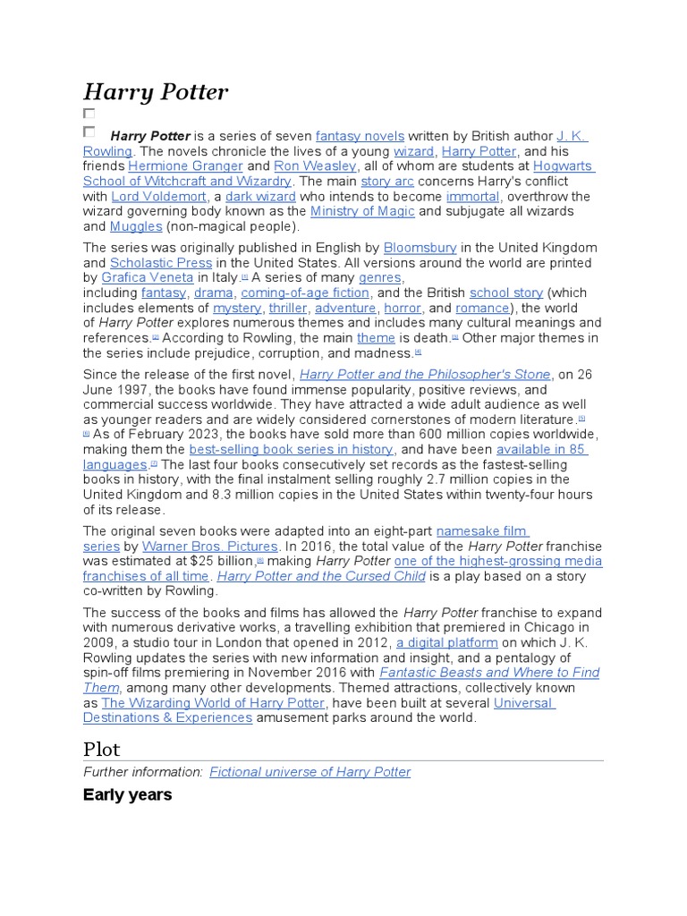 Overview of the Harry Potter Series | PDF | Harry Potter | J. K. Rowling
