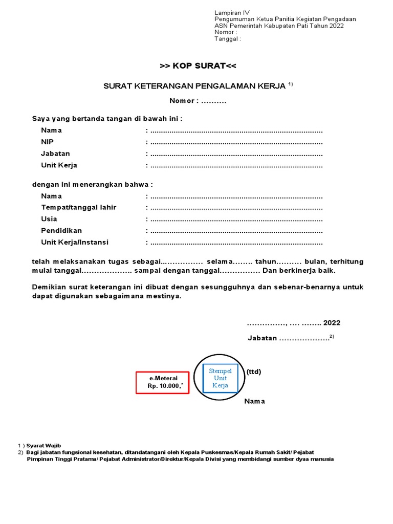 7 Surat Rekomendasi Pengalaman Kerja Lampiran IV | PDF