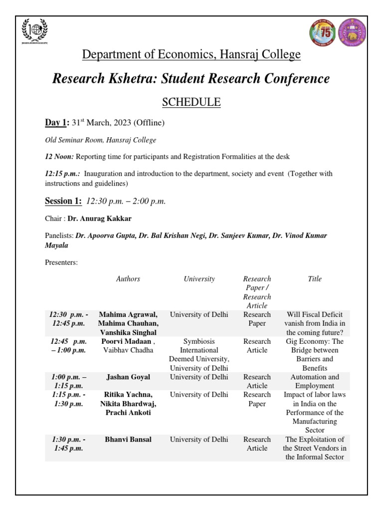 Research Kshetra: Student Research Conference: Department of Economics ...