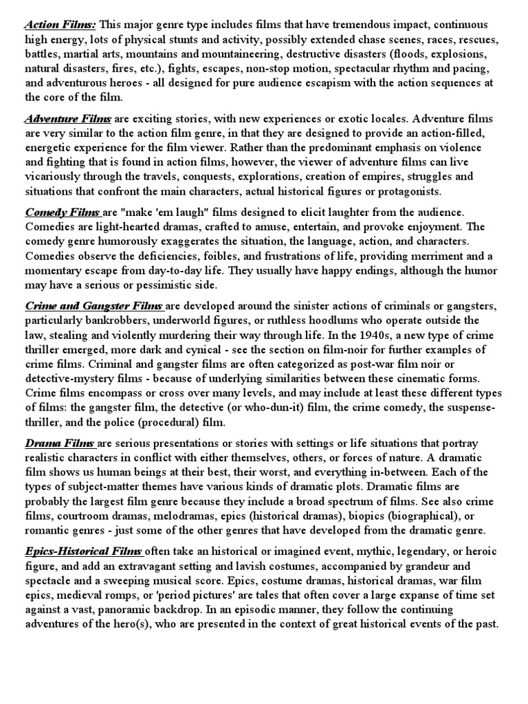 Types of Films | PDF | Action Films | Comedy