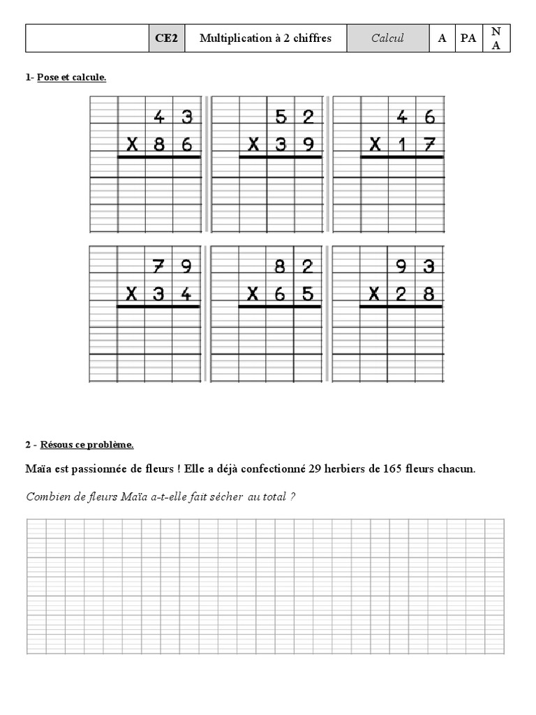 Multiplication posée à 2 chiffres CE2 | PDF