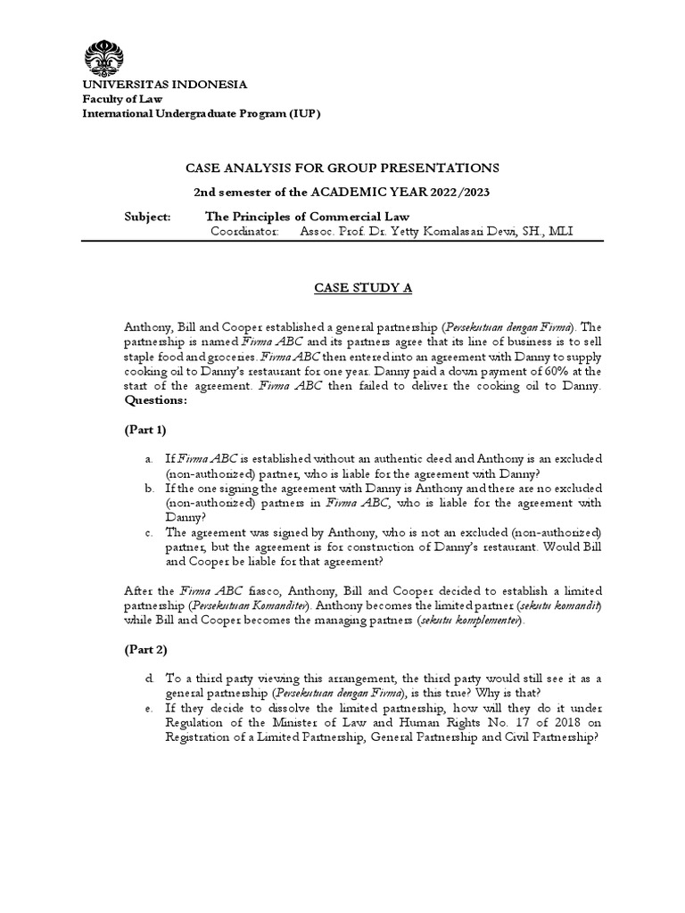 Commercial Law Case Study Analysis | PDF | Partnership | Justice
