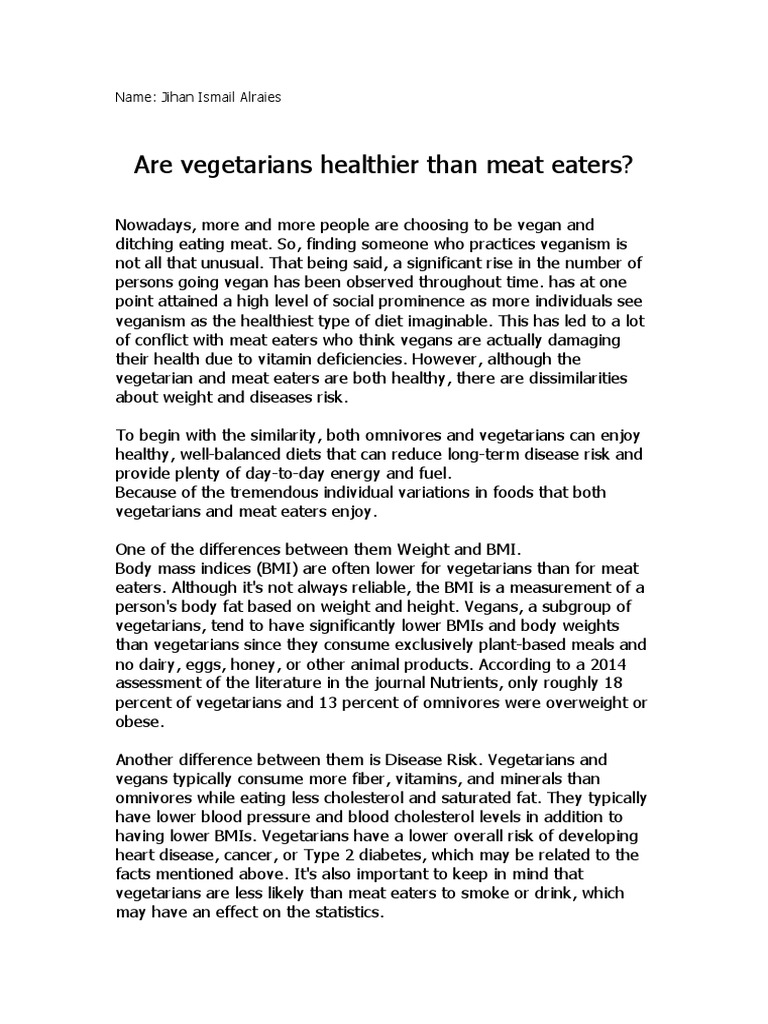 Vegetarians Vs Meat Eaters | PDF | Vegetarianism | Meat