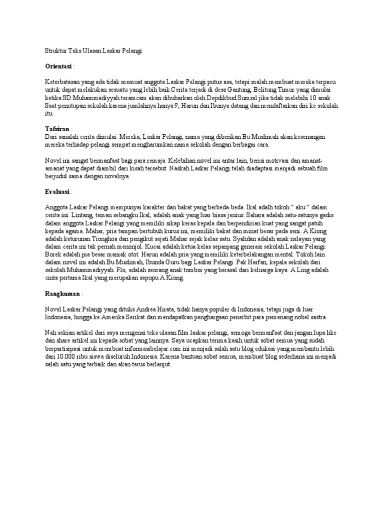 Struktur Teks Ulasan Laskar Pelangi | PDF