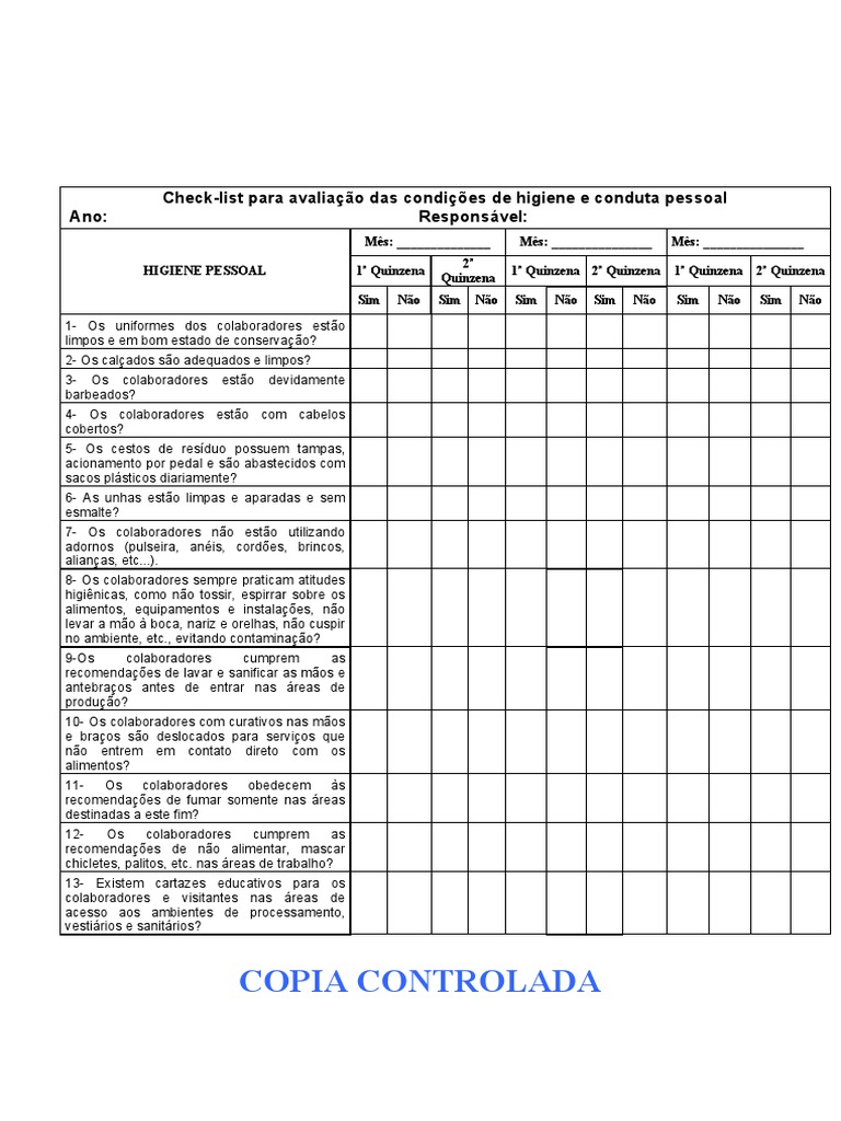 Check - List Higiene e Conduta Pessoal | PDF