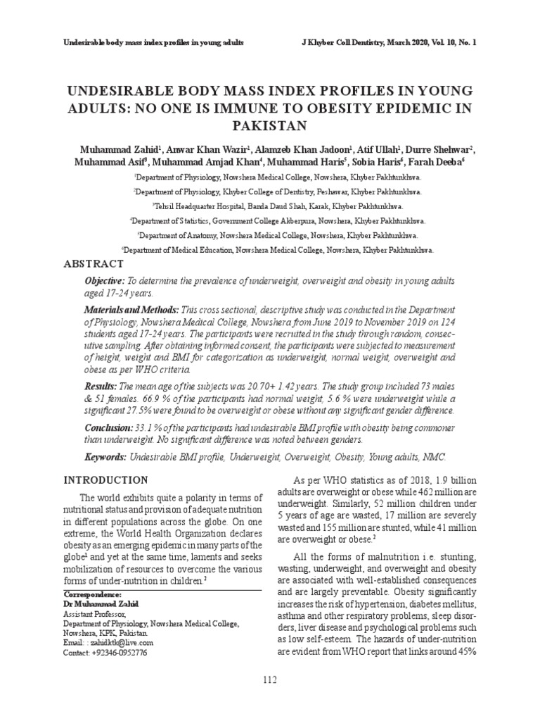 Undesirable Body Mass Index Profiles in Young Adults: No One Is Immune To Obesity Epidemic in ...