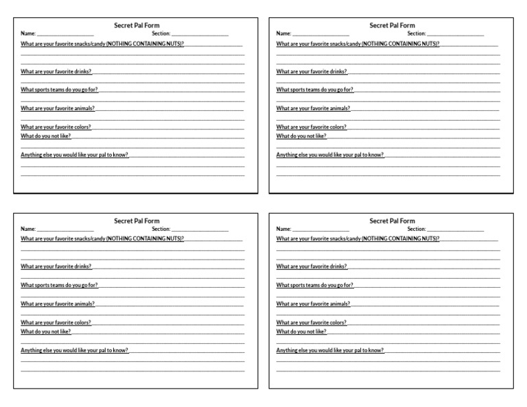 Secret Pal Form Secret Pal Form | PDF | Foods | Cuisine