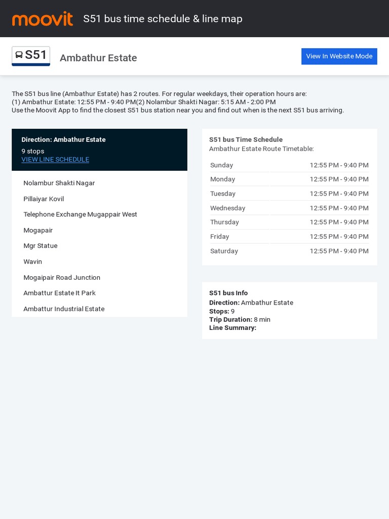 Ambathur Estate: S51 Bus Time Schedule & Line Map | PDF