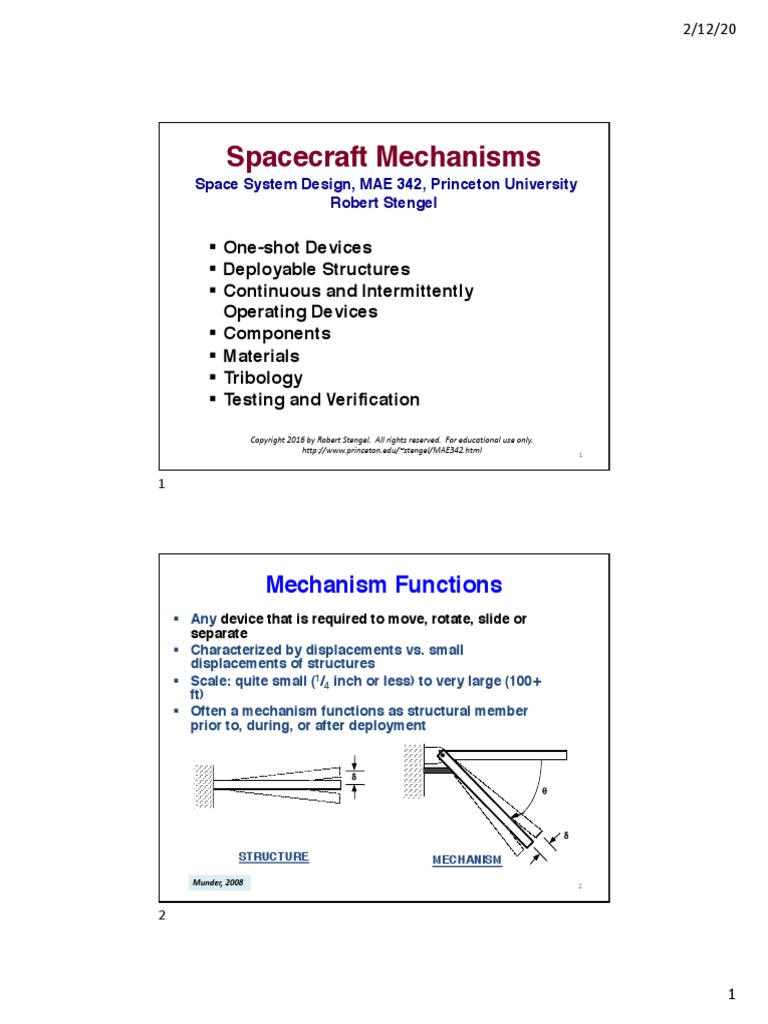 Spacecraft Mechanisms: Mechanism Functions | PDF | Electric Motor ...