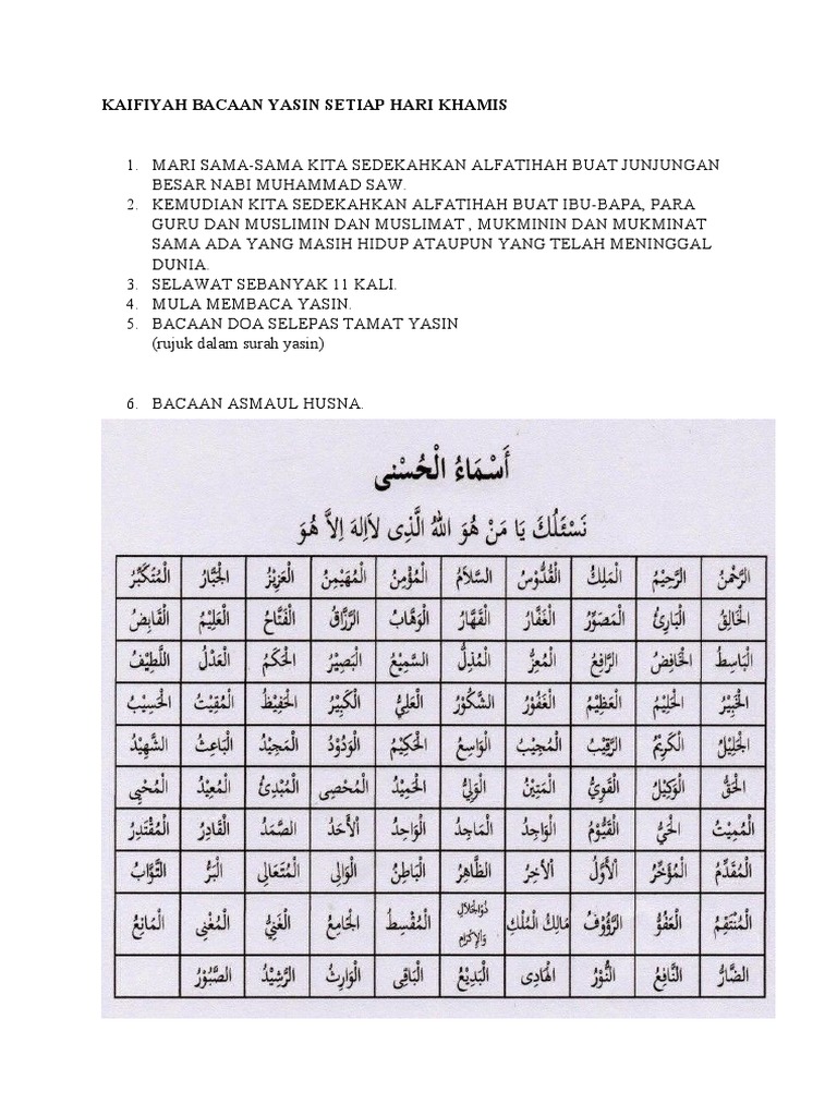 Kaifiat Bacaan Yasin Setiap Khamis | PDF