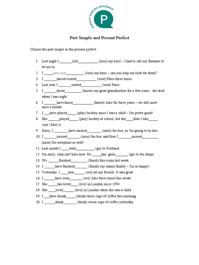 Present - Perfect - or - Past - Simple Exercises 10th | PDF