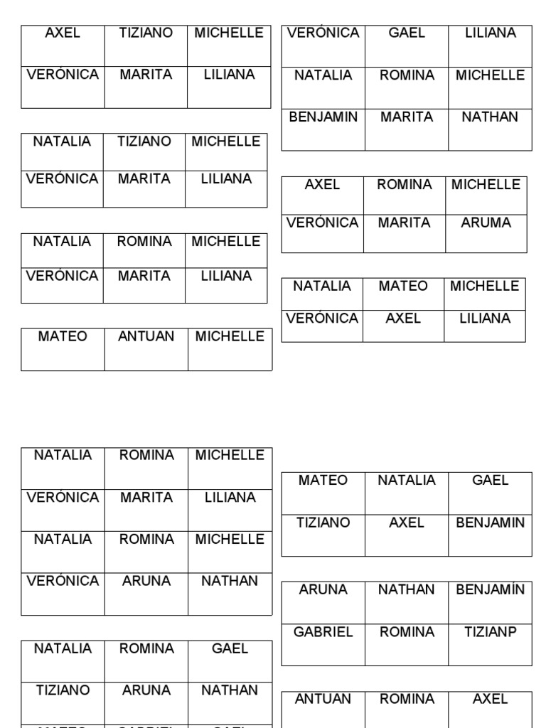 Bingo Nombres | PDF
