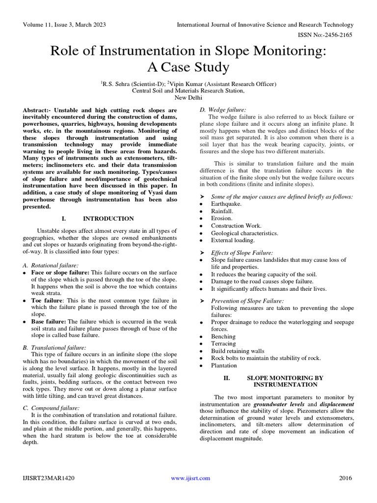 Role of Instrumentation in Slope Monitoring A Case Study | PDF ...