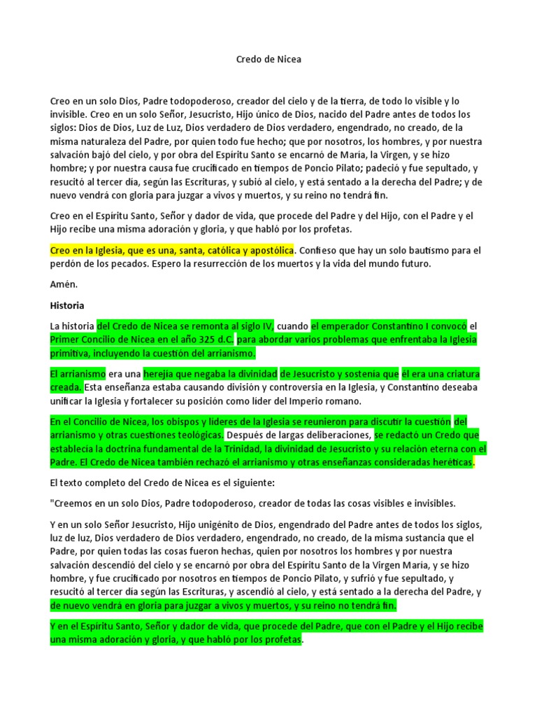 Credo de Nicea | PDF | Trinidad | arrianismo