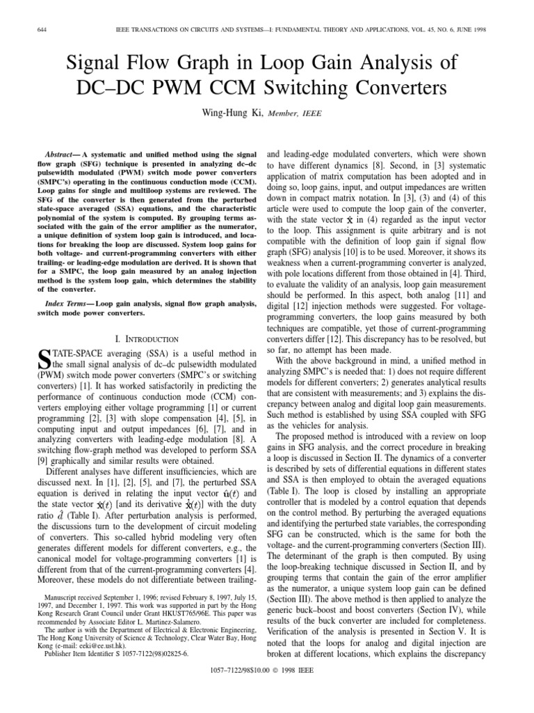 1998 - TCASI - Signal Flow Graph in Loop Gain Analysis of DC-DC PWM CCM Switching Converters ...