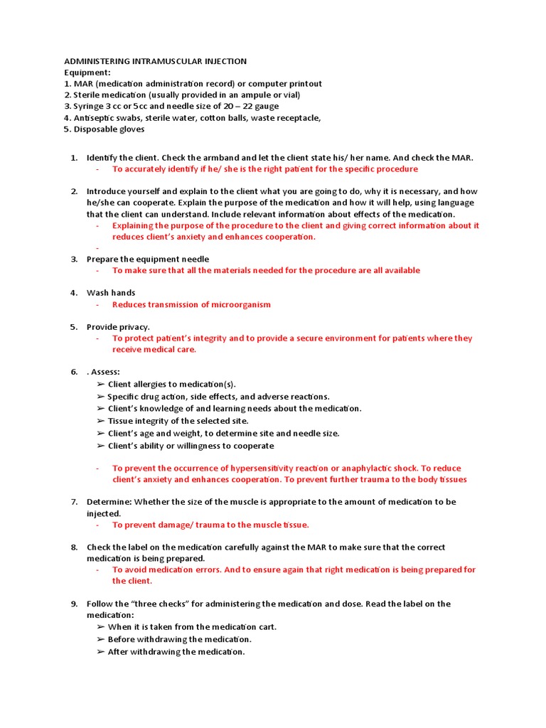 IM Checklist | PDF | Injection (Medicine) | Syringe