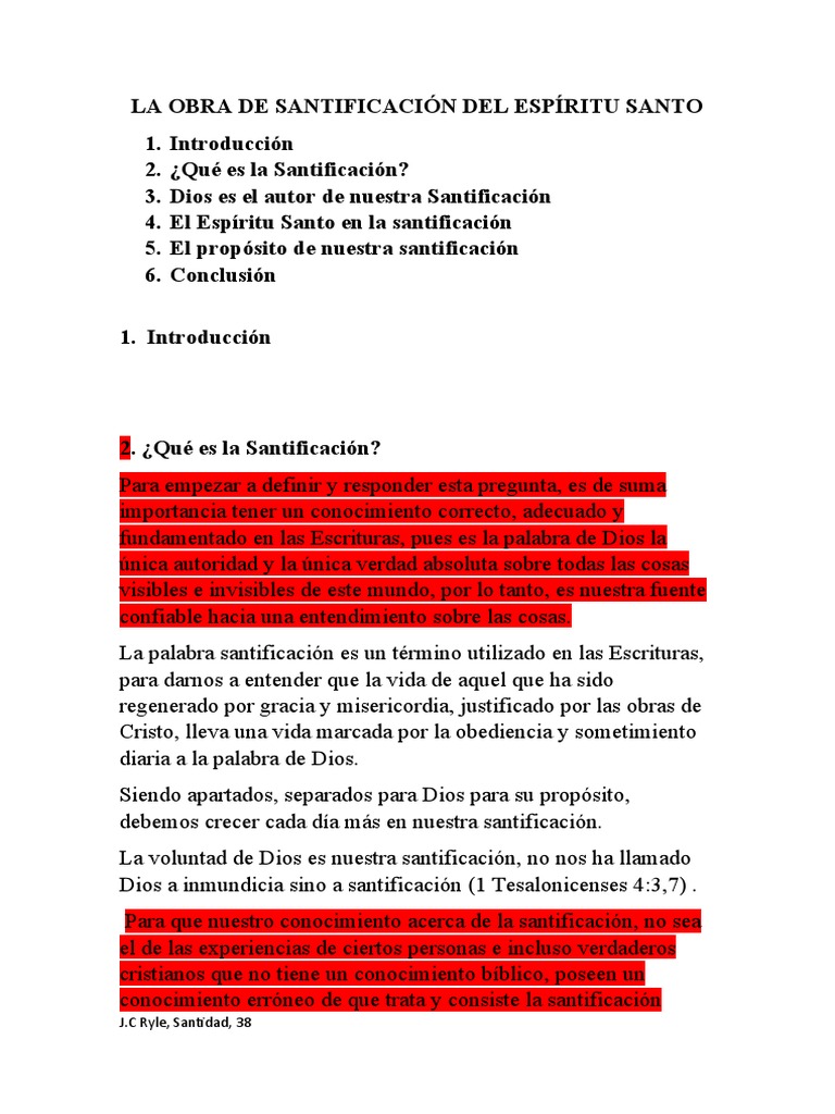 Bosquejo Acerca Del Espiritu Santo en La Santificacion Del Creyente | PDF | Santificación ...
