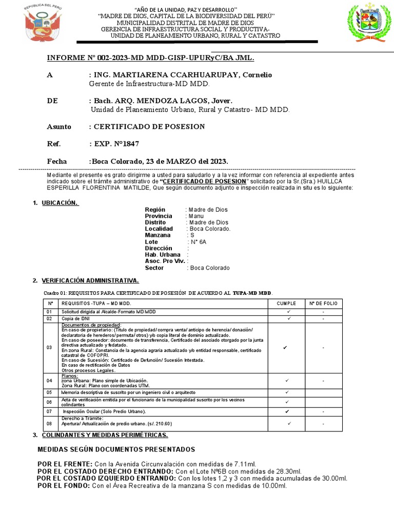 Formato Inspeccion Sra. Norma Quispe Cazorla | PDF | Ingeniería