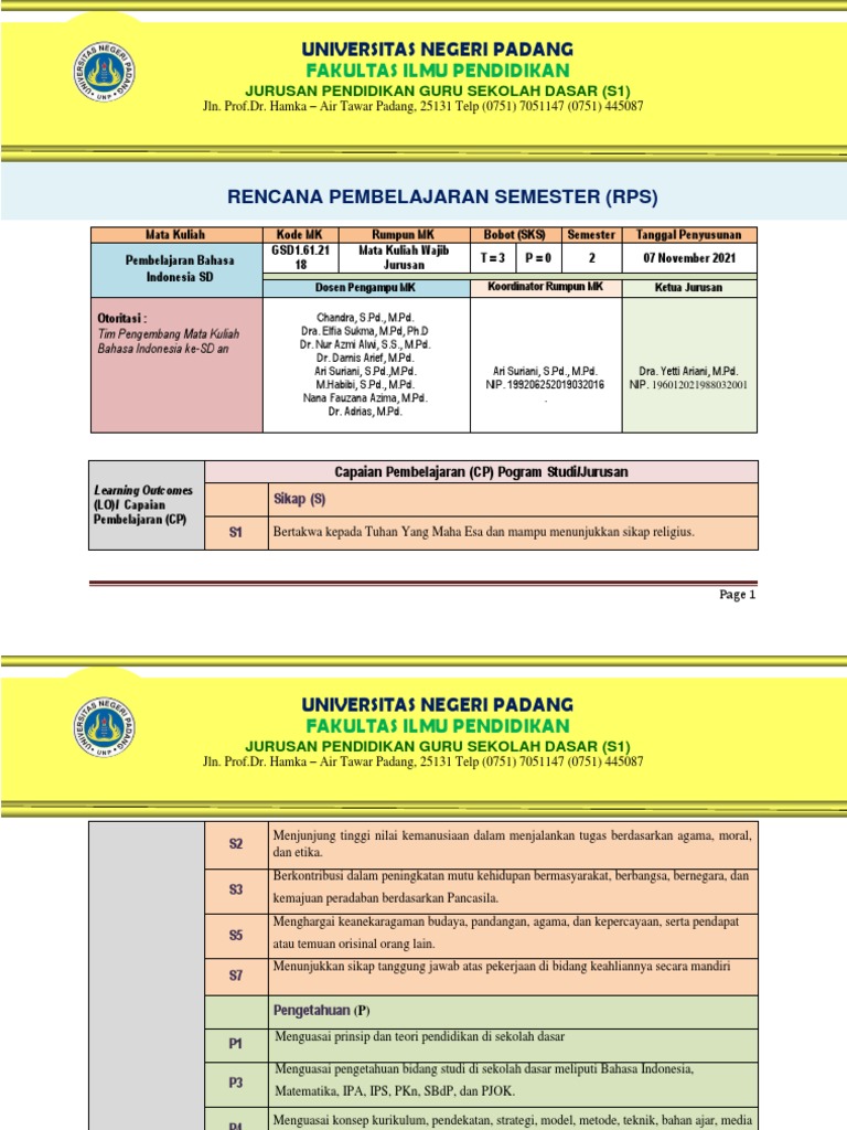 RPS Pembelajaran Bahasa Indonesia SD | PDF