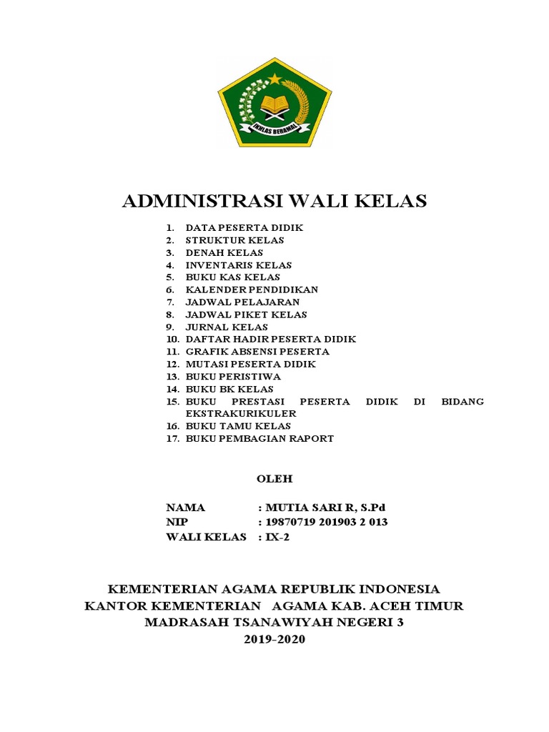 Cover Administrasi Wali Kelas | PDF
