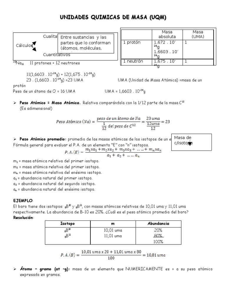 Unidades Quimicas de Masa | PDF | Mole (Unidad) | Moléculas