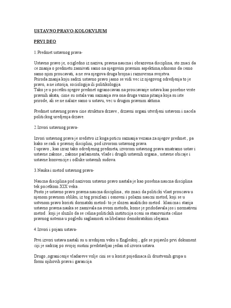 Ustavno Pravo - Prvi Deo Kolokvijum | PDF
