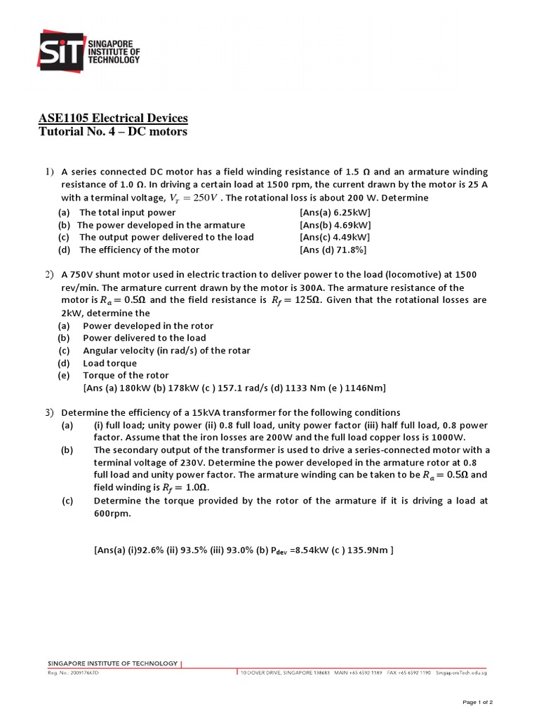 Tutorial 4 - DC Motors | PDF | Electric Motor | Power (Physics)