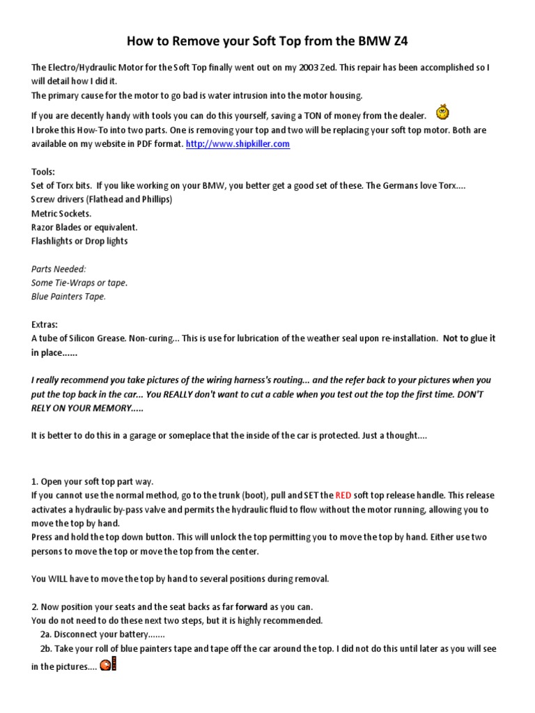 How To Remove Your Soft Top From The BMW Z4 | PDF