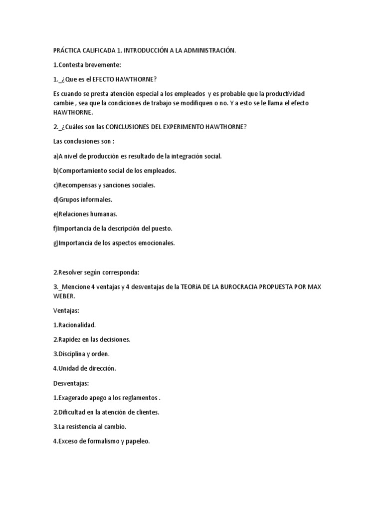 PRÁCTICA CALIFICADA 1. INTRODUCCIÓN A LA ADMINISTRACIÓN J Franky Daniel Garcia Risxo | PDF ...