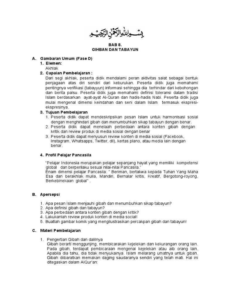 BAB 8. Gihban Dan Tabayun A. Gambaran Umum (Fase D) 1. Elemen: 2 ...