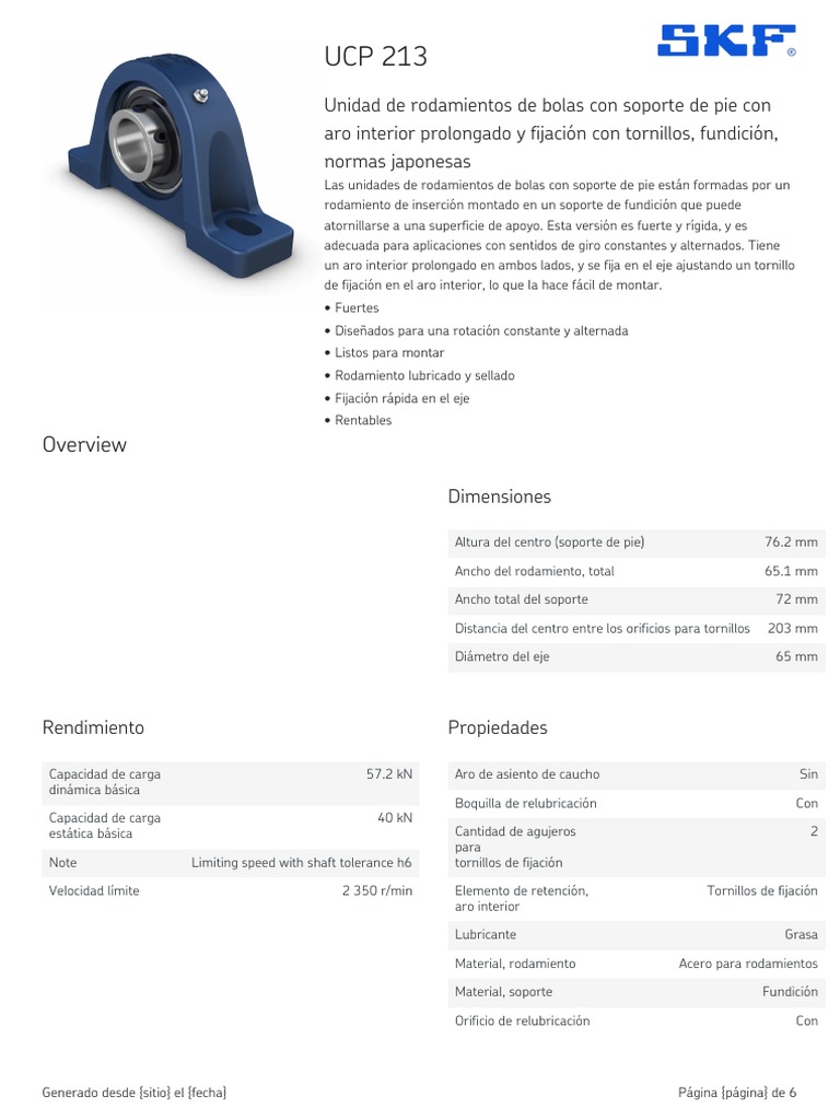 SKF UCP 213 Specification | PDF | Tornillo | Red mundial