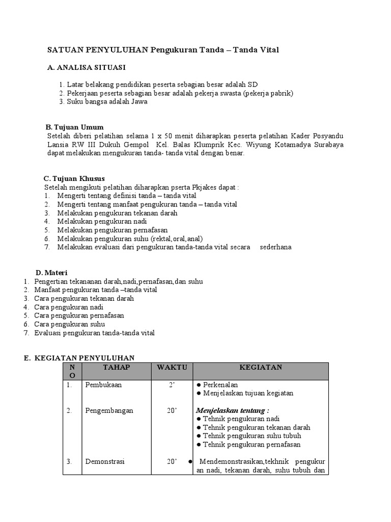 SATUAN PENYULUHAN Pengukuran Tanda - Tnda Vital | PDF