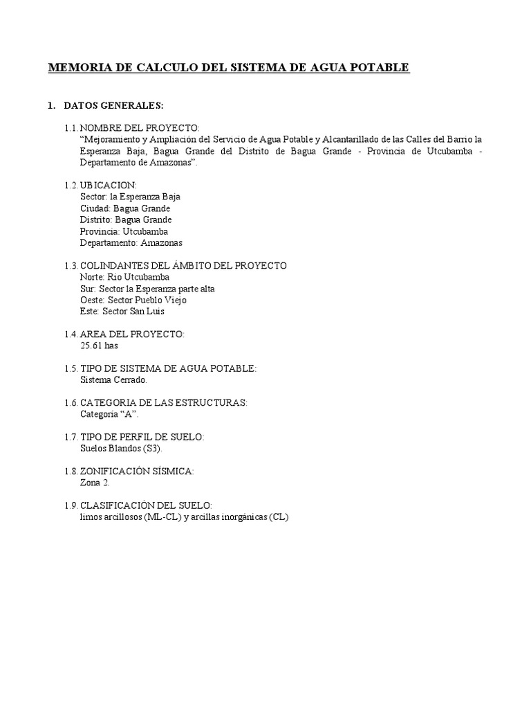 Memoria de Calculo Del Agua Potable | PDF | Alcantarillado | Agua Memoria de Calculo Del Agua Potable | PDF | Alcantarillado | Agua