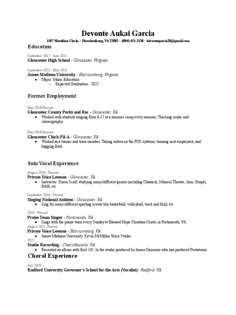Updated Resume For Job | PDF | Choir | Singing