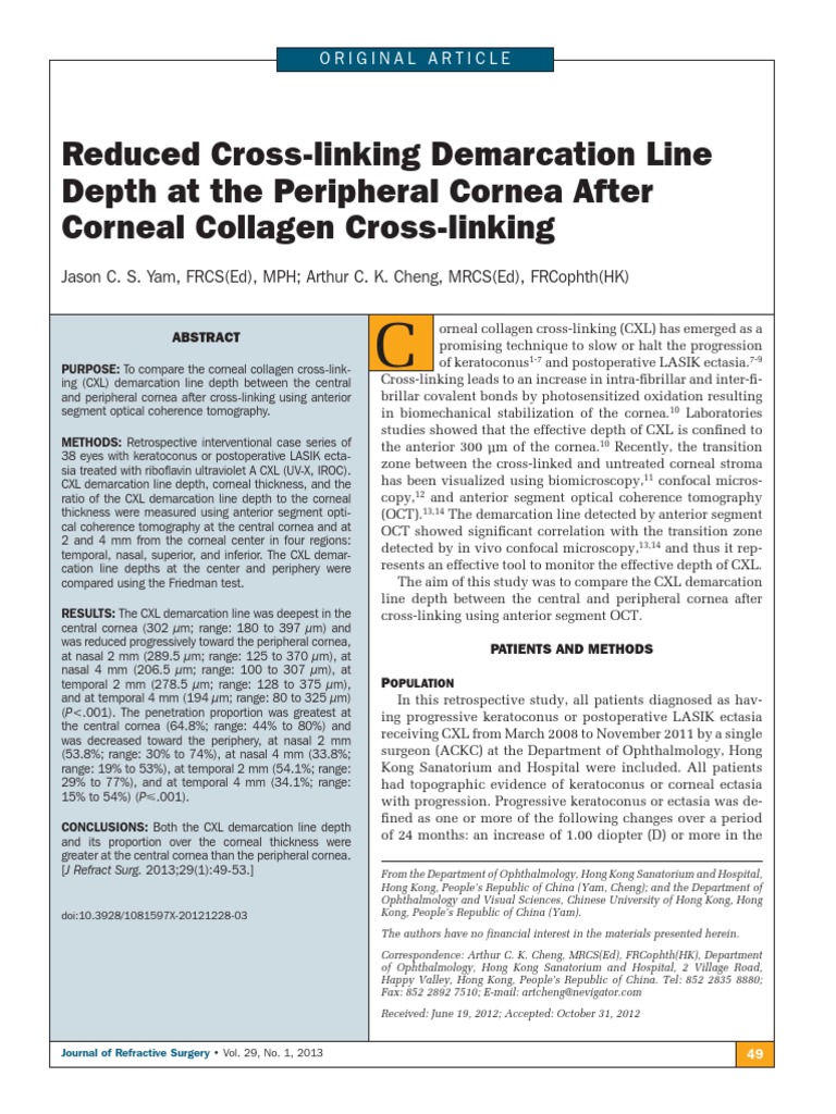 Reduced Cross-Linking Demarcation Line Depth at The Peripheral Cornea ...