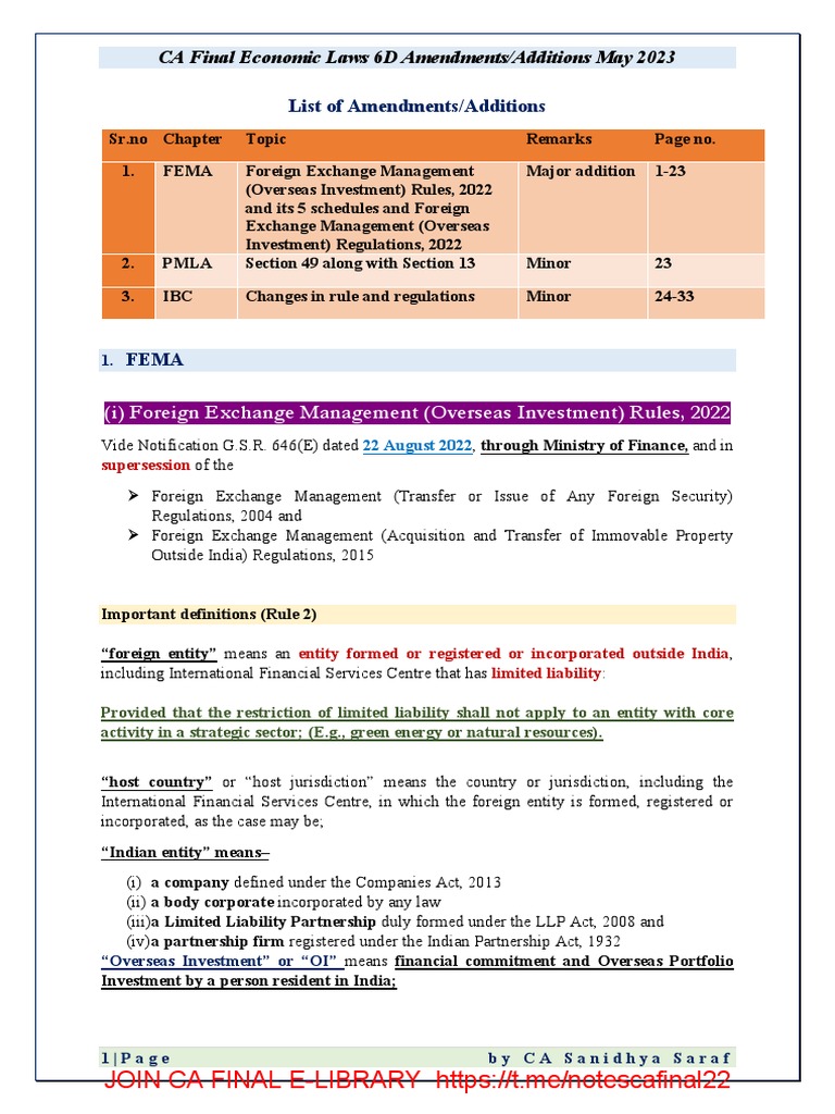 CA Final Eco - Law 6D Amendments May 2023 | PDF | Reserve Bank Of India | Securities (Finance)