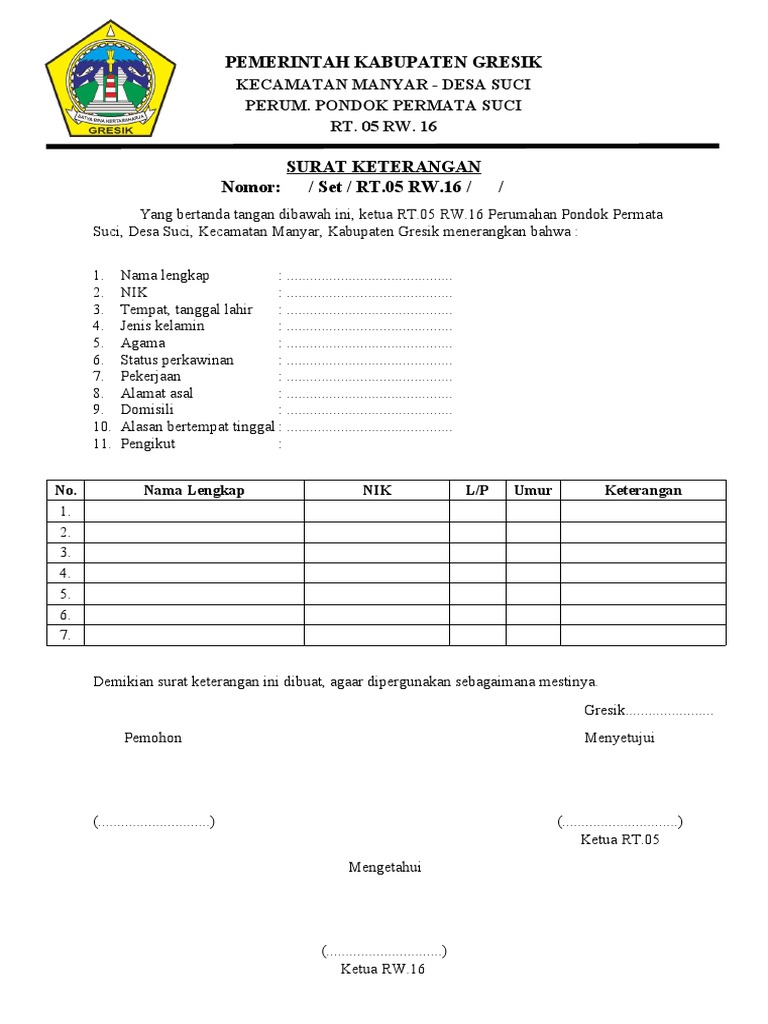 Surat Keterangan RT RW (Umum) | PDF