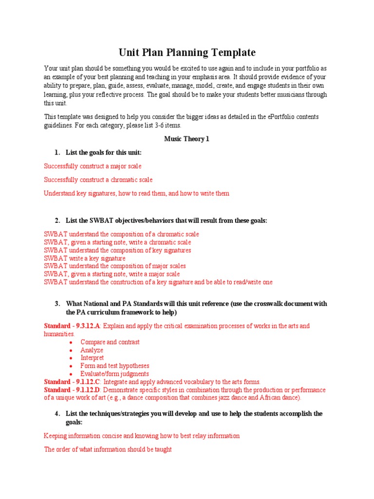 Unit Plan Template | PDF | Scale (Music) | Cognitive Science